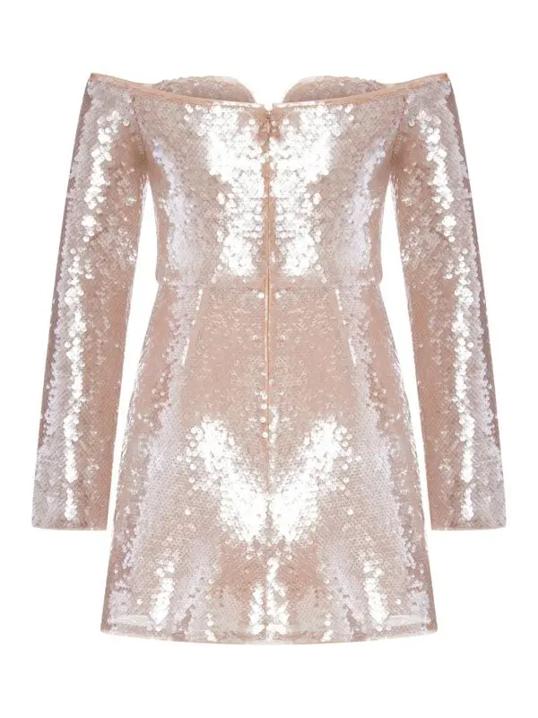 SELF-PORTRAIT Off-shoulder Sequin Mini Dress - Cream