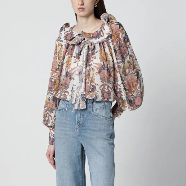 Farm Rio White Sea Garden Blouse With Ruffles - Multicolor