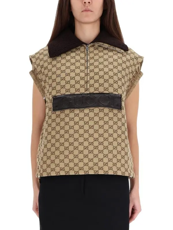 Gucci Canvas Vest With Leather Label - Cream