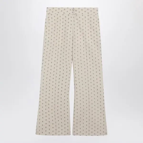 Valentino Garavani Cotton Blend Trousers With Floral Pattern - Cream