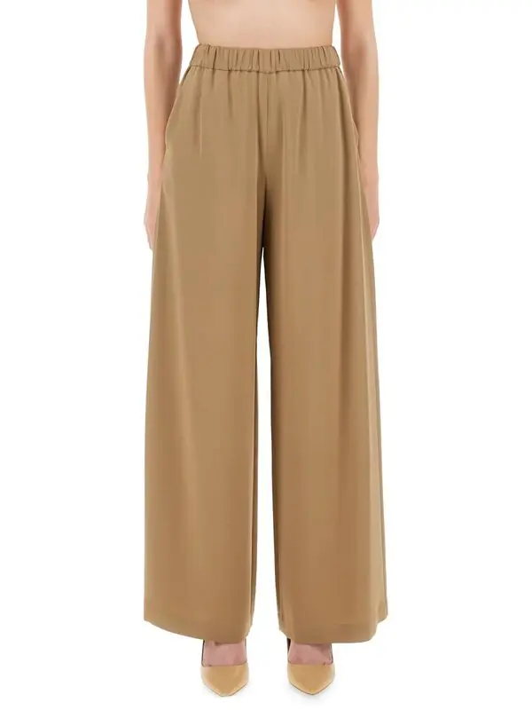 Max Mara Wide Leg Silk Blend Trousers - Cream
