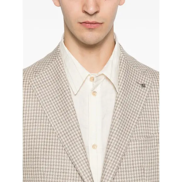 Tagliatore Houndstooth Pattern Blazer - Cream