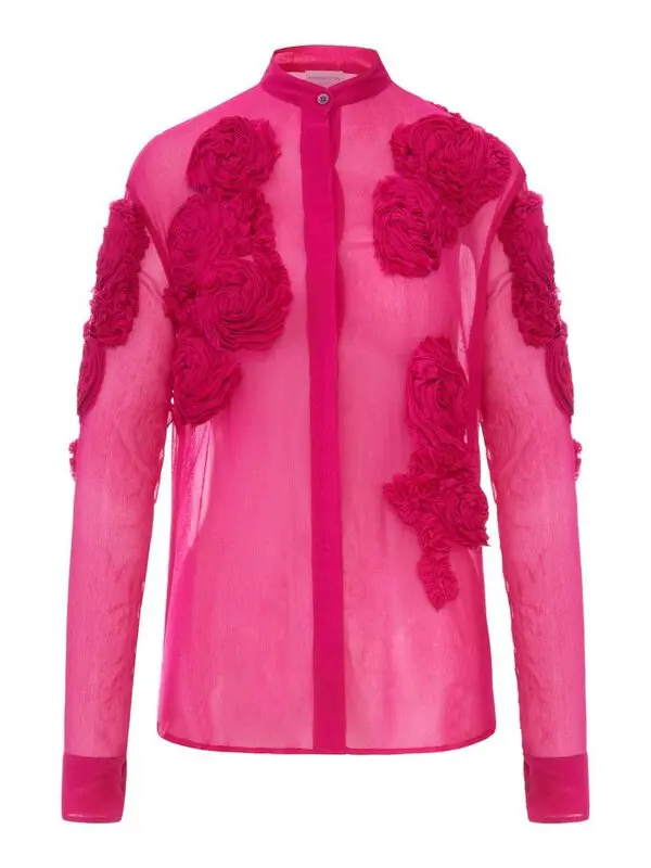 Dries Van Noten Organza Shirt With Floral Applications - Pink