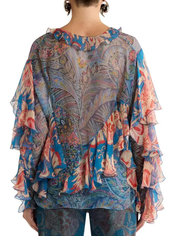 Etro Long-sleeved Silk Blouse With Ruffles - Multicolor