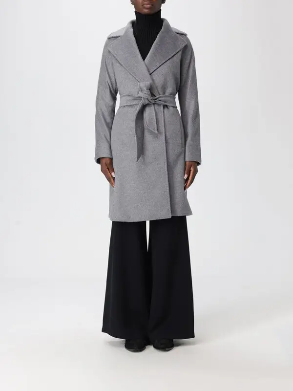 Max Mara Virgin Wool Belted Coat - Gray