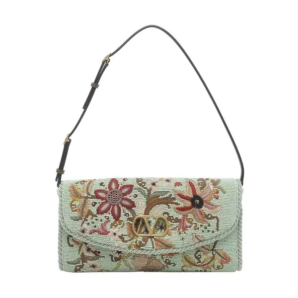 Valentino Garavani Small Embroidered Devain Clutch - Green