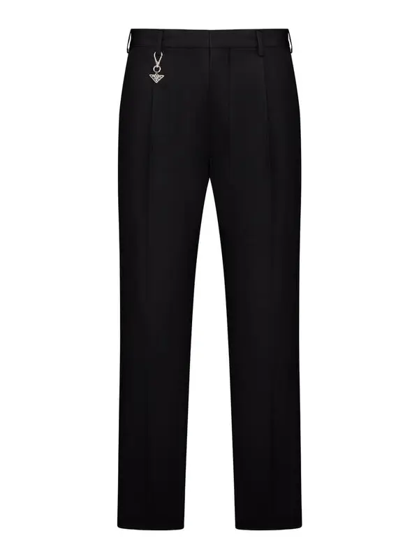 Prada Cotton Trousers With Enameled Metal Triangle Logo - Black