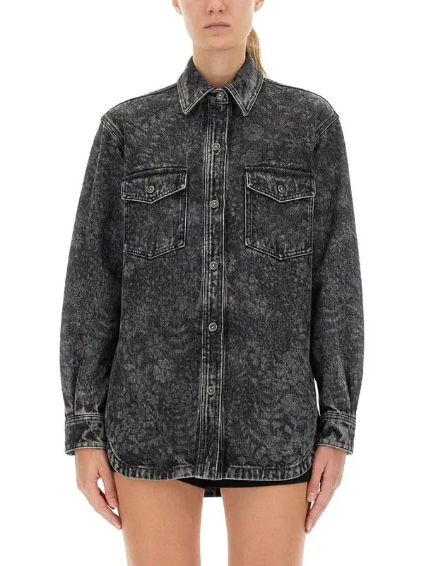 GOLDEN GOOSE Ollie Boyfriend Shirt With Laser Flowers - Black
