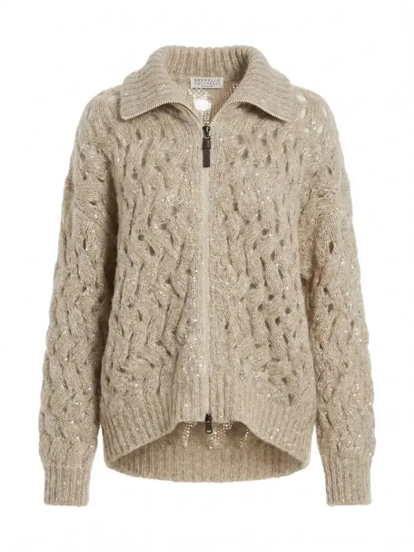 Brunello Cucinelli Sequined Cable Knit Cardigan