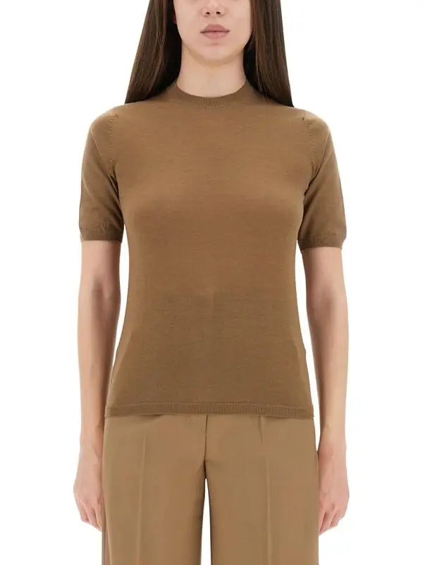 Max Mara Virgin Wool Short Sleeve Jersey - Brown