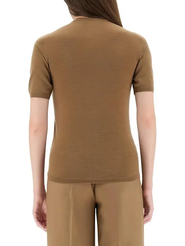 Max Mara Virgin Wool Short Sleeve Jersey - Brown