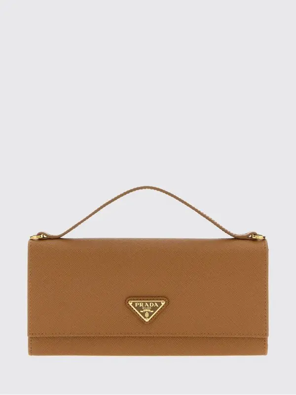 Prada Saffiano Leather Wallet With Handle - Brown