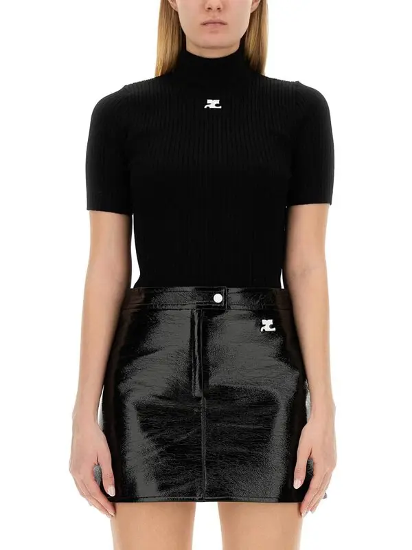 COURREGES Ribbed Knit T-shirt - Black