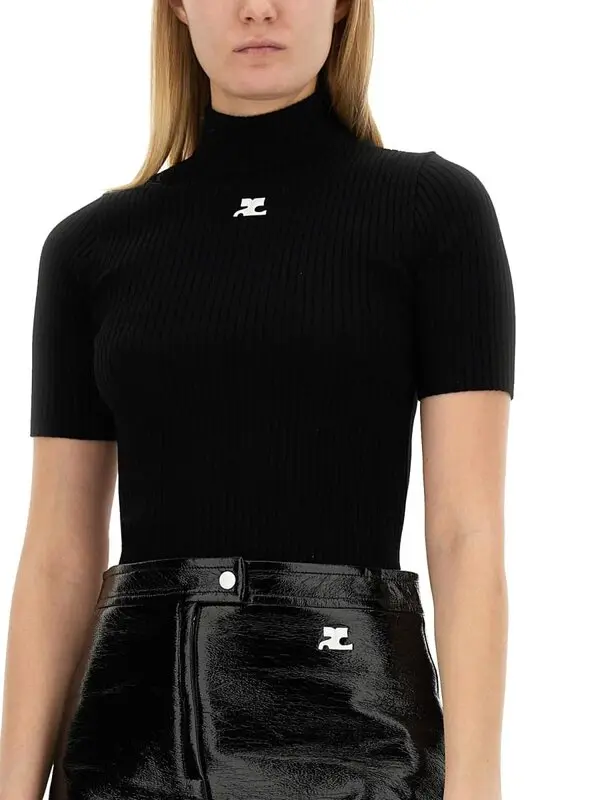 COURREGES Ribbed Knit T-shirt