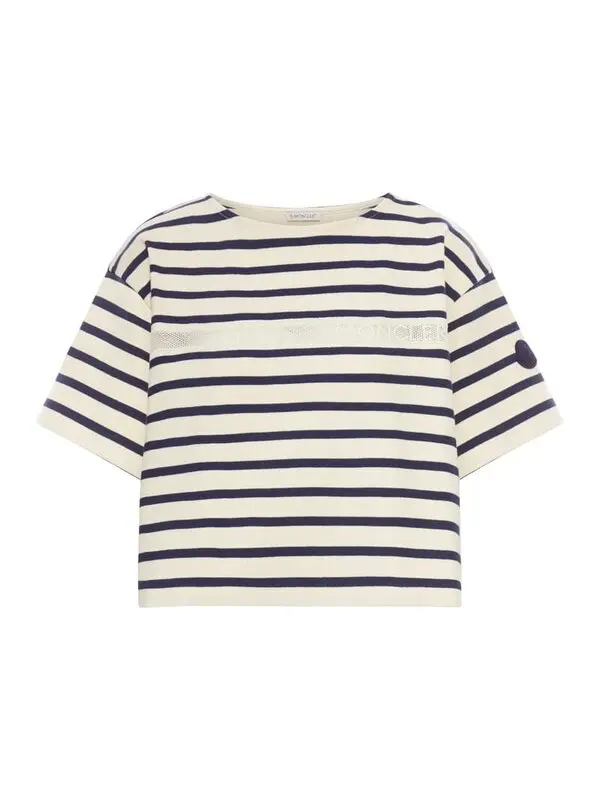 Moncler Striped Crop T-shirt With Logo - Multicolor