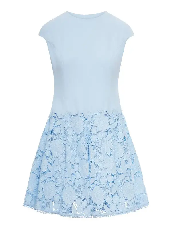 SELF-PORTRAIT Crepe Lace Mini Dress - Blue