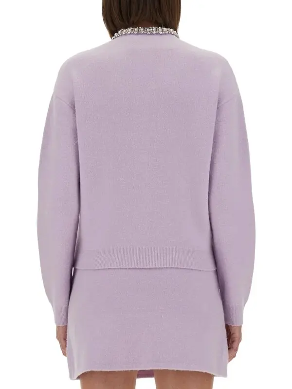 SELF-PORTRAIT Knitted Cardigan With Crystals - Purple