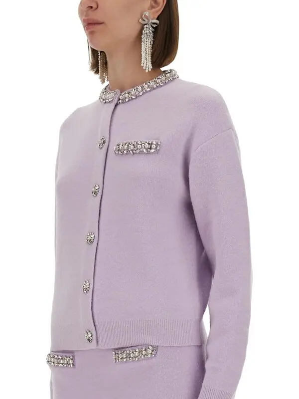 SELF-PORTRAIT Knitted Cardigan With Crystals - Purple