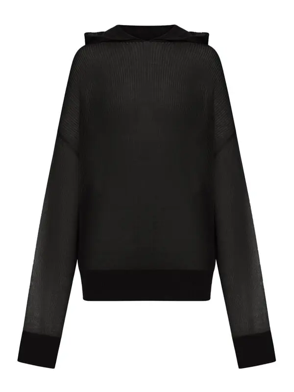 Rick Owens Semi-transparent Knit Sweatshirt With Hood - Black