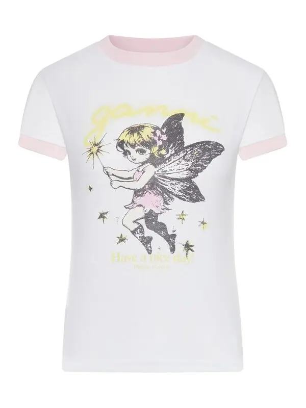 GANNI Cotton T-shirt With Fairy Graphic Print - White