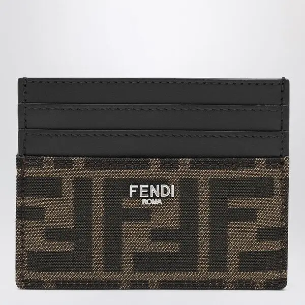 Fendi Brown Ff Jacquard Fabric Card Holder