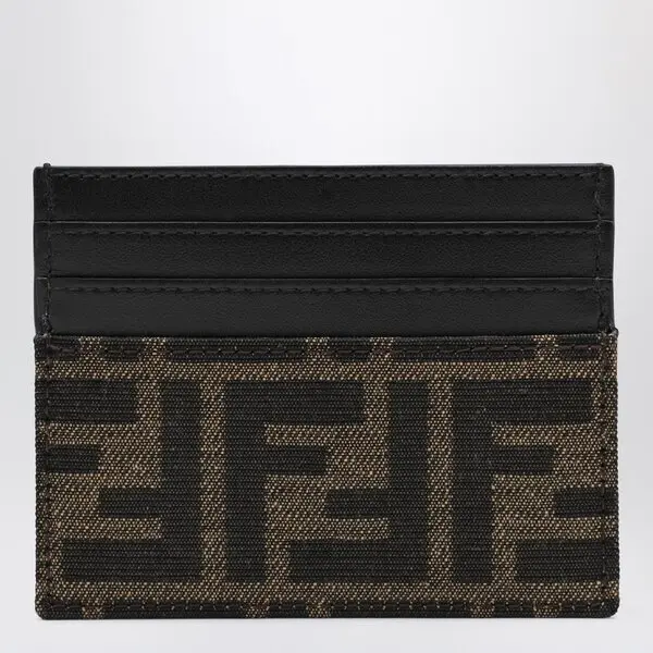 Fendi Brown Ff Jacquard Fabric Card Holder