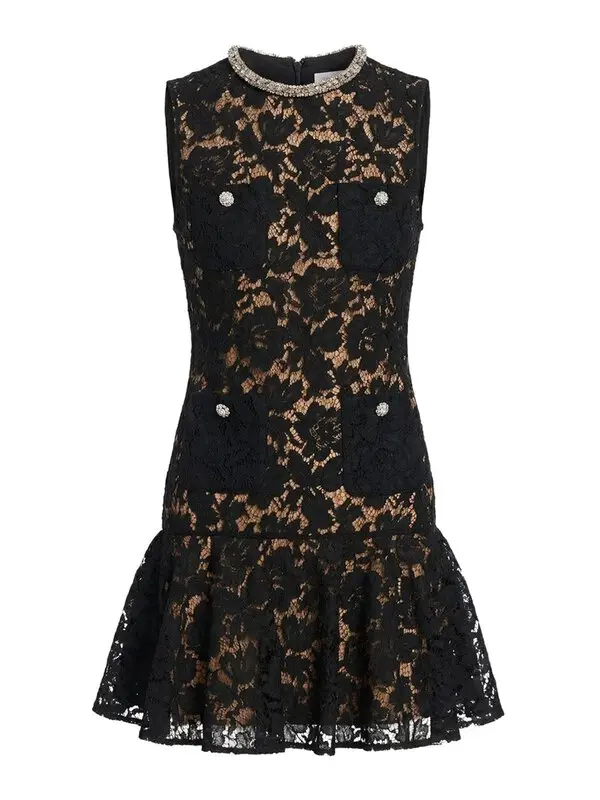 SELF-PORTRAIT Lace Crystal Mini Dress - Black