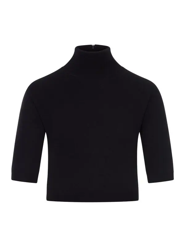 Max Mara Stretch Fabric Cropped Turtleneck - Black