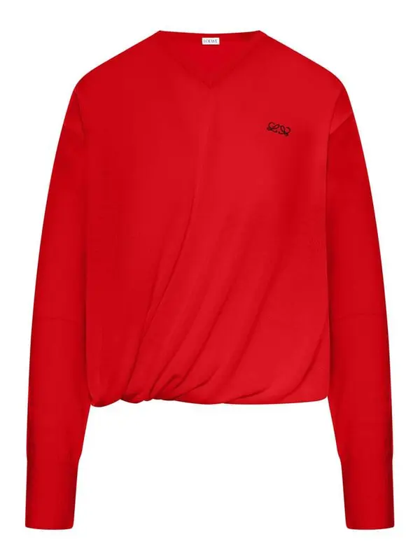 Loewe Draped Merino Wool Sweater - Red