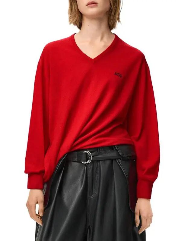 Loewe Draped Merino Wool Sweater - Red