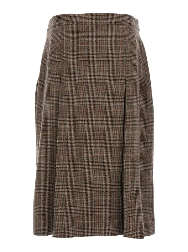 Saint Laurent Check Motif Wool And Cashmere Midi Skirt - Multicolor