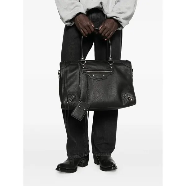 Balenciaga Grained Leather Tote Bag With Silver-tone Hardware - Black