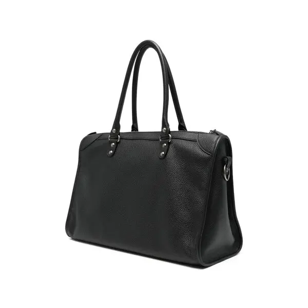 Balenciaga Grained Leather Tote Bag With Silver-tone Hardware - Black