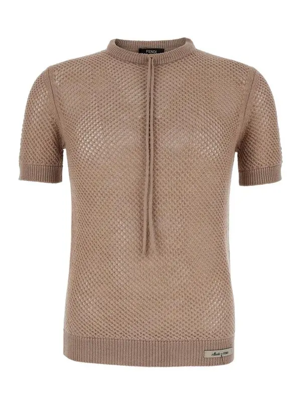Fendi Beige Open Knit Work Sweater In Wool