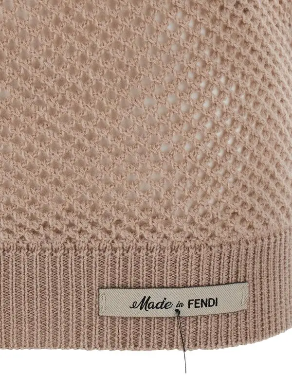 Fendi Beige Open Knit Work Sweater In Wool