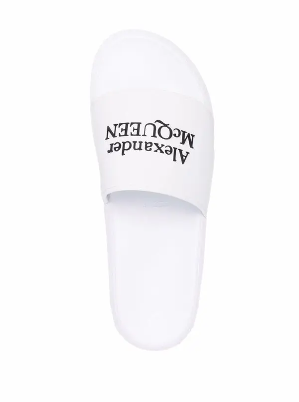 Alexander McQueen White Logo Pool Slides In Rubber