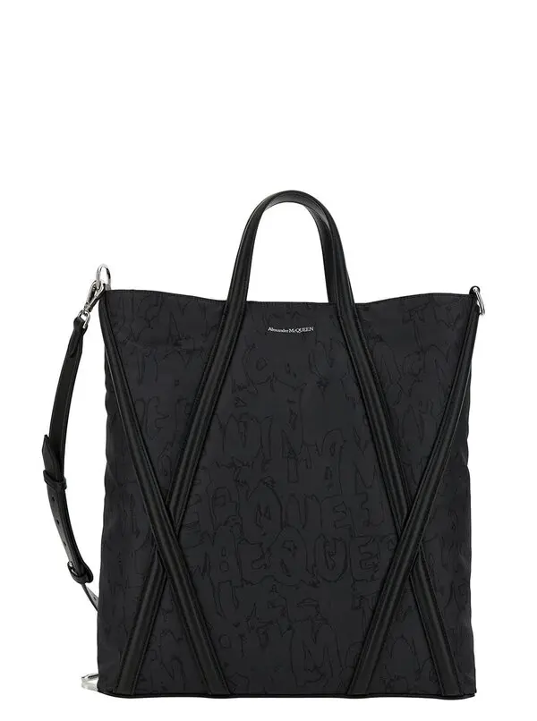 Alexander McQueen The Harness' Black Tote Bag With Logo Detail In Nylon - Multicolor
