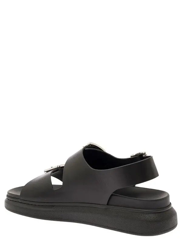Alexander McQueen Black Slide Sandals With Embossed Logo In Leather