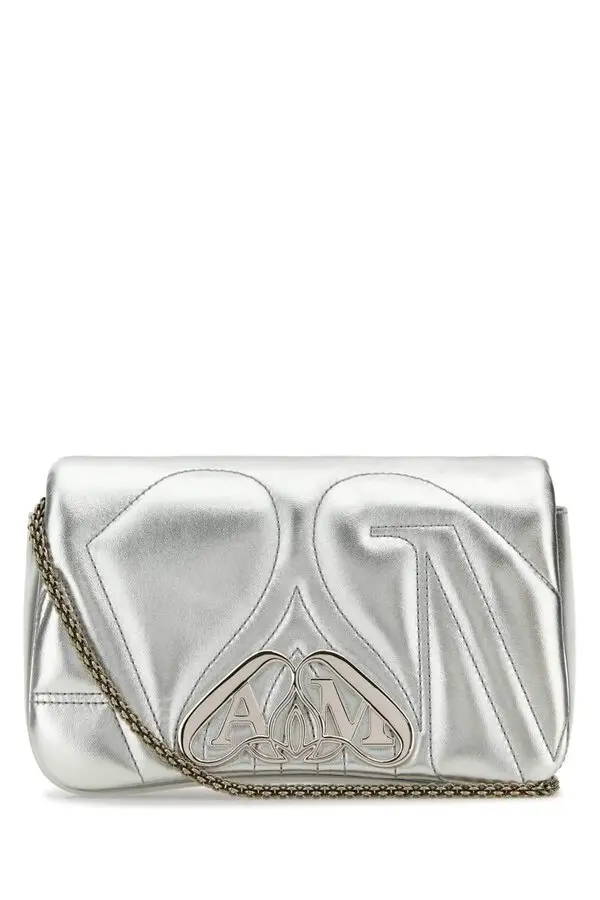 Alexander McQueen Leather Mini Seal Clutch - Silver