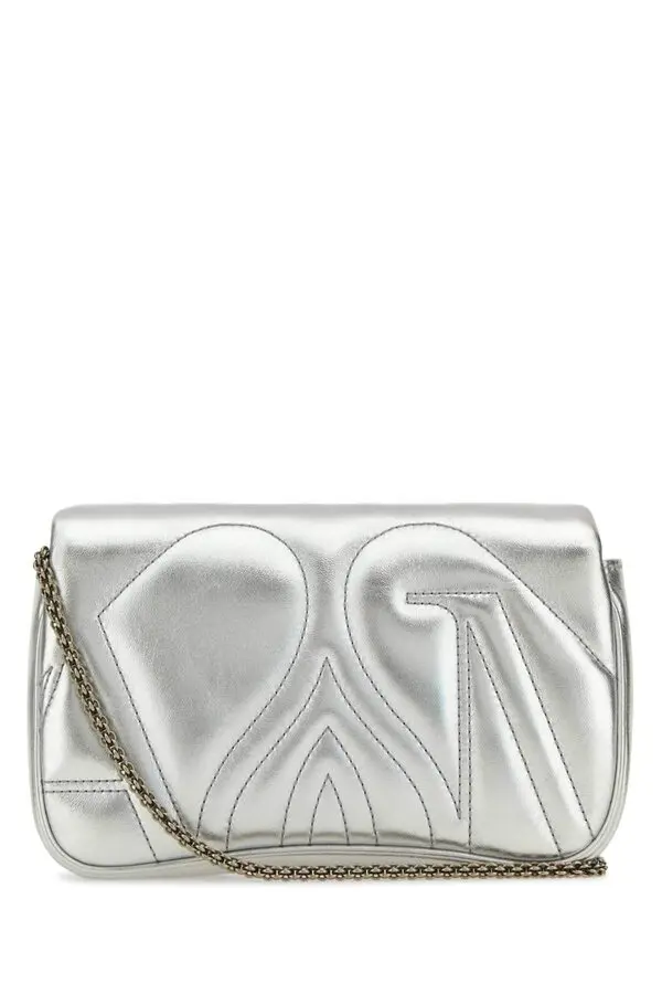 Alexander McQueen Leather Mini Seal Clutch - Silver