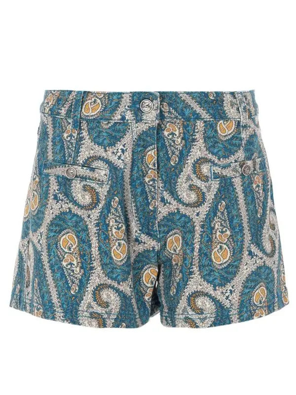 Etro Paisley Print Cotton Blend Shorts - Blue