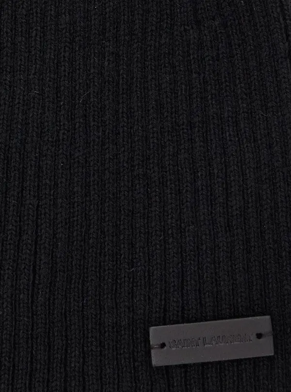 Saint Laurent Beanie With Logo Patch In Cashmere