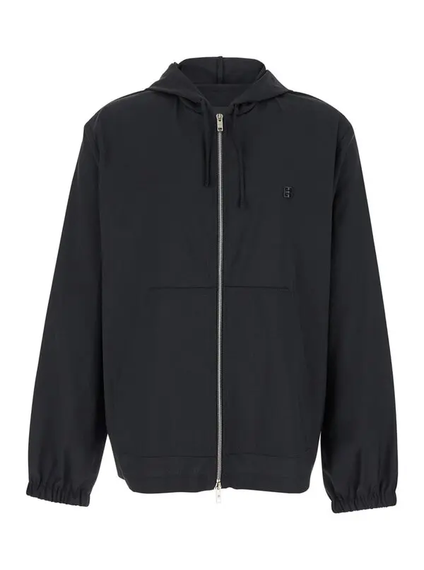 Givenchy Black Zip-up Hoodie With Logo Detail In Wool - Multicolor