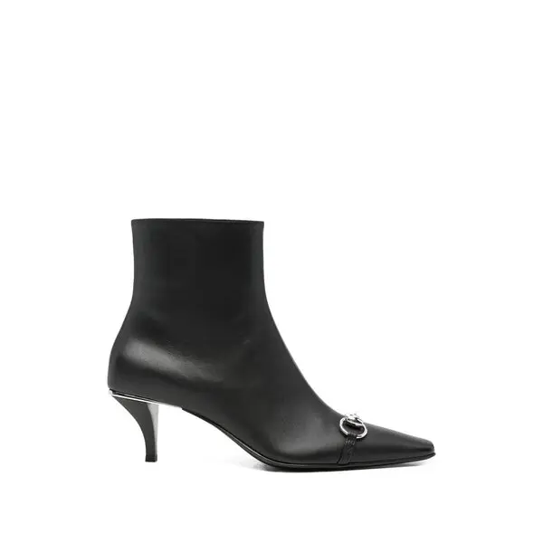 Gucci Leather Horsebit Pointed Toe Ankle Boots