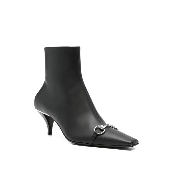 Gucci Leather Horsebit Pointed Toe Ankle Boots