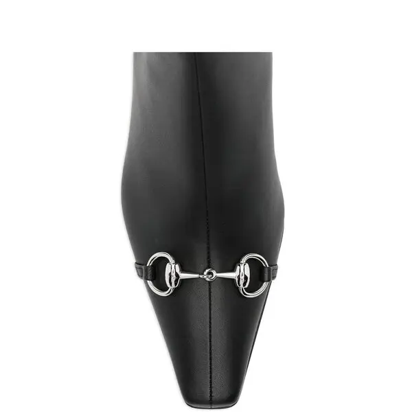 Gucci Leather Horsebit Pointed Toe Ankle Boots