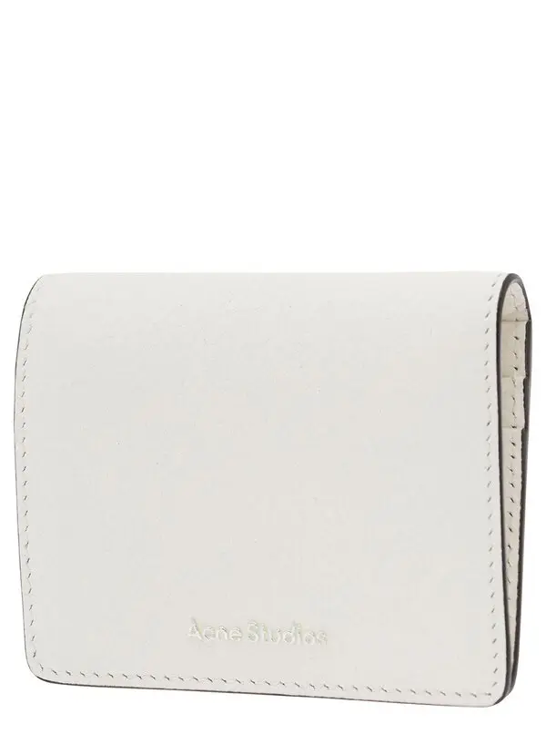 Acne Studios White Card-holder With Embossed Logo In Hammered Leather