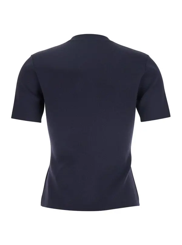 Max Mara Blue Crewneck T-shirt With Tonal Logo Lettering On The Front In Viscose Blend - Multicolor