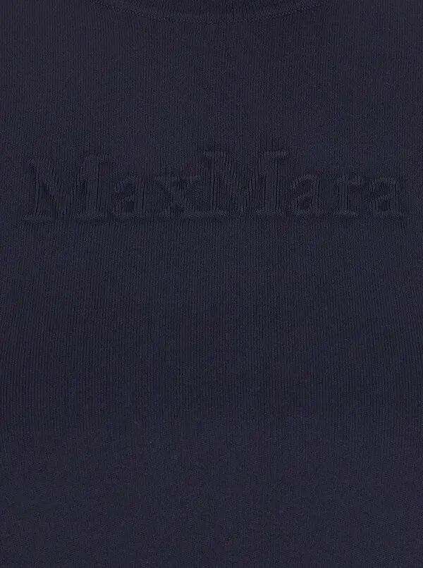 Max Mara Blue Crewneck T-shirt With Tonal Logo Lettering On The Front In Viscose Blend - Multicolor
