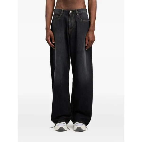 Palm Angels Grey Denim Wide-leg Jeans